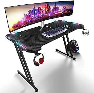 Amazon.com: LED Gaming Desk 47 Inch Ergonomic Gamer Workstation Gamer ...