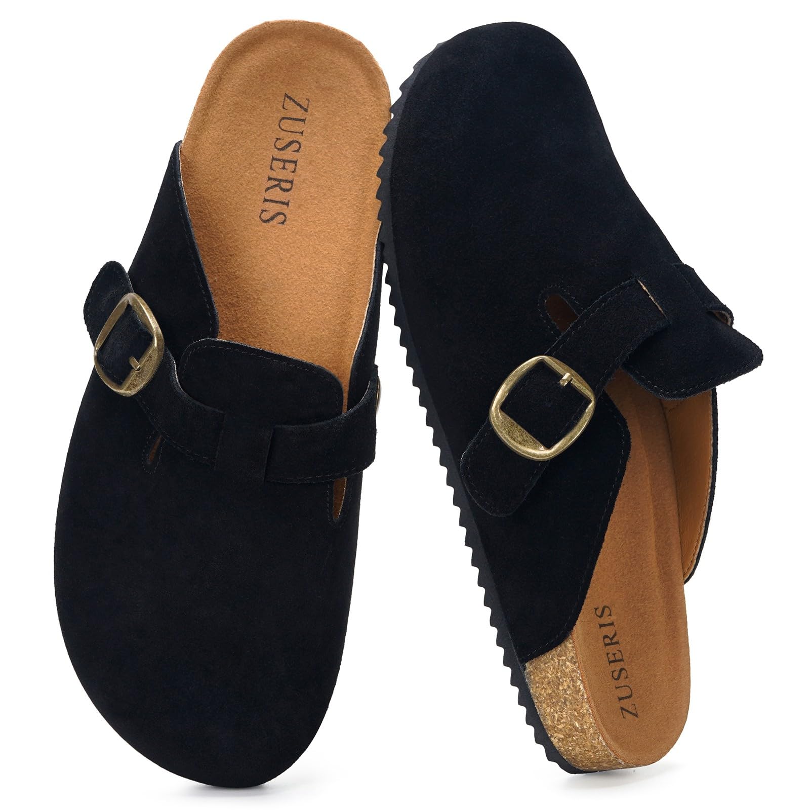 ZUSERIS Suede Clogs for Womens Mens Leather Mules Cork Footbed Sandals ...
