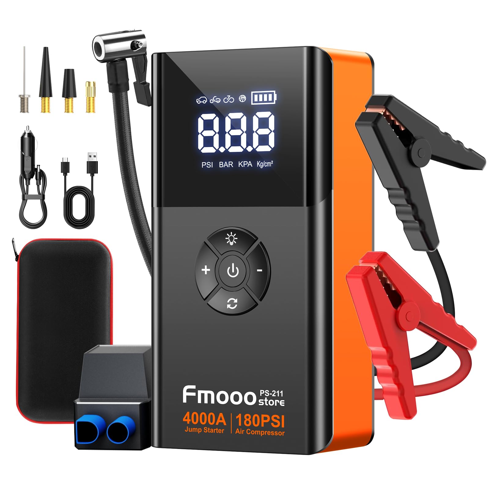 Portable Car Jump Starter with Air Compressor, 4000A 180PSI Car Battery ...