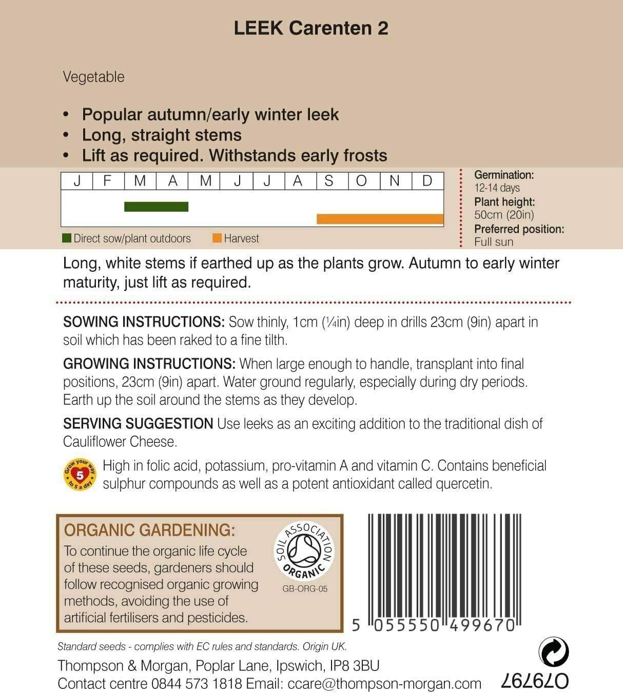 Leek ‘Carentan 2’ Seeds Allium porrum Hardy Biennial Vegetable Garden ...