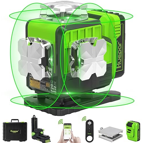 Huepar 12V 4x360 Laser Level Self Leveling with Remote and Mobile Phone Control, 4D Green Cross ...