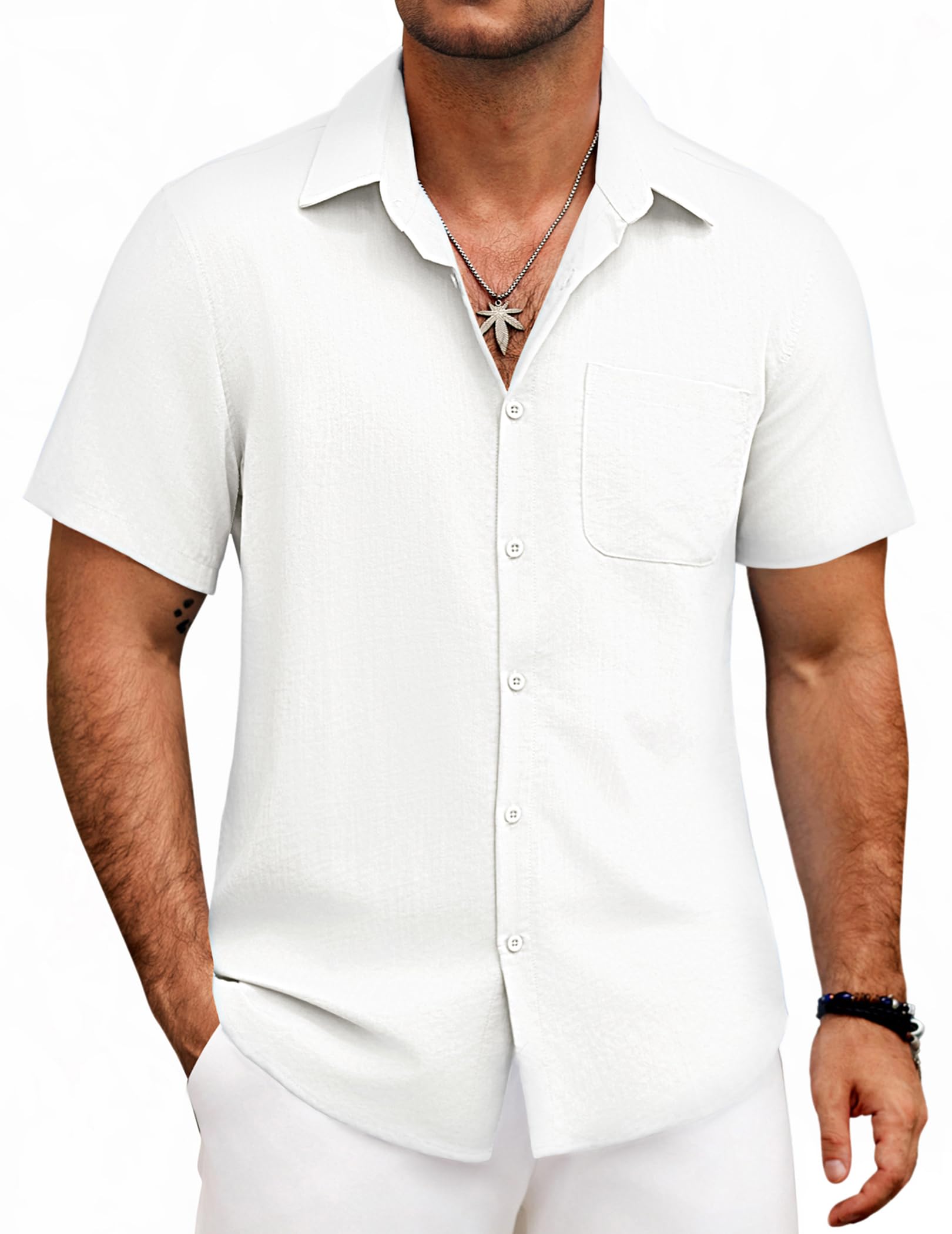 COOFANDY Mens Button Up Short Sleeve Shirts Casual Untucked Shirts ...