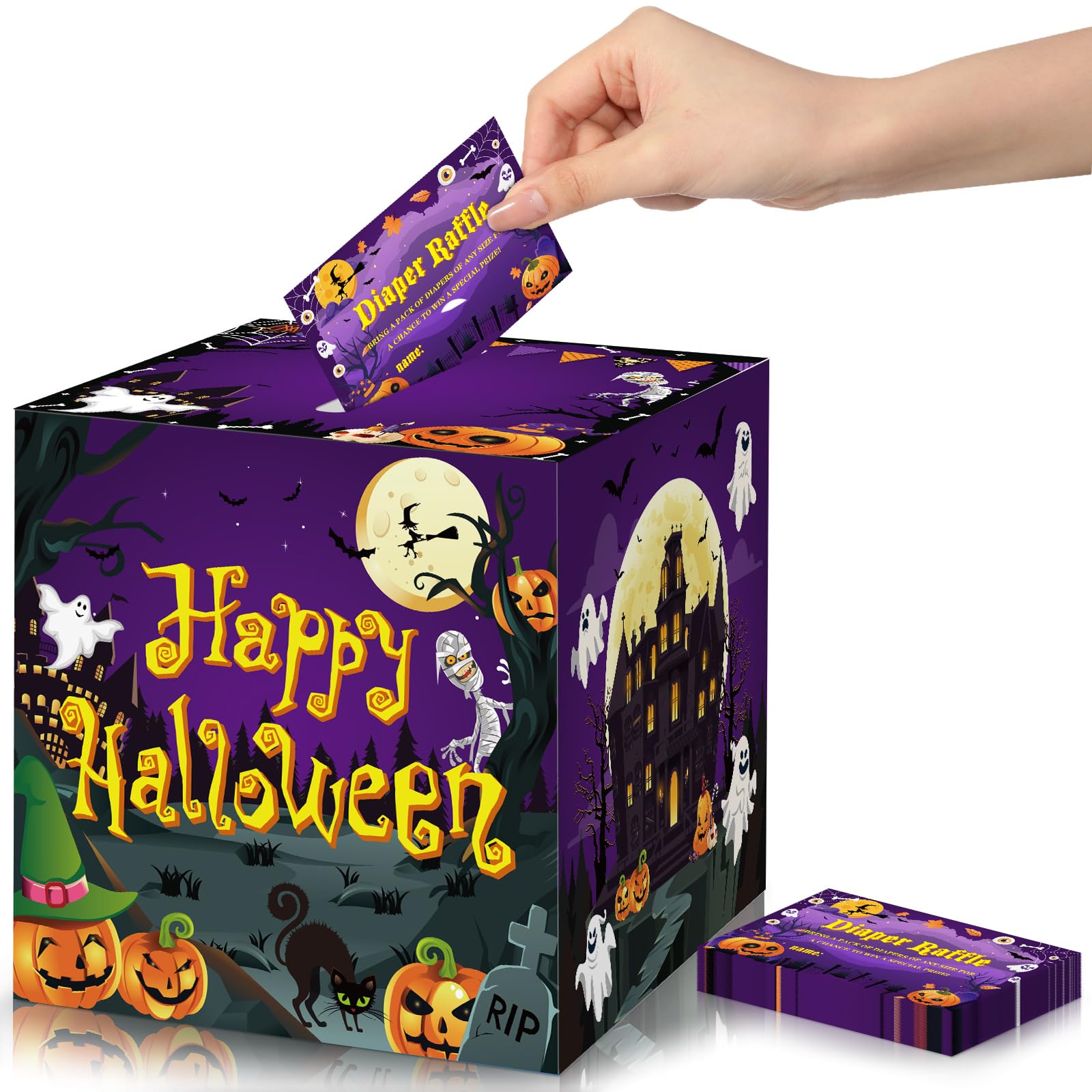 Cholemy 50 Pieces Halloween Diaper Raffle Tickets with Box Diaper ...