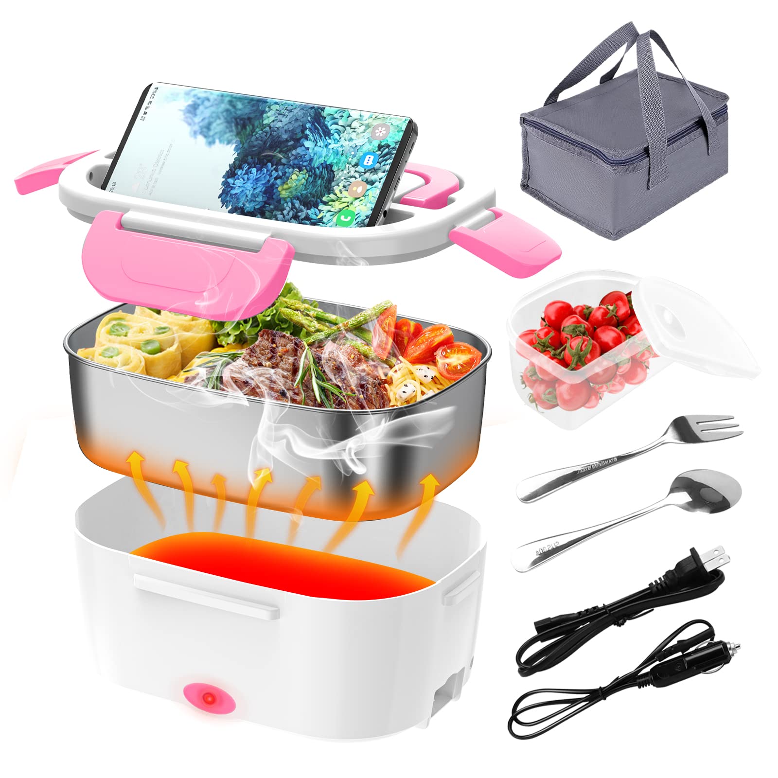 CHARMDOO Electric Lunch Box, Food Warmer Heater 12V 24V 110V, 80W ...