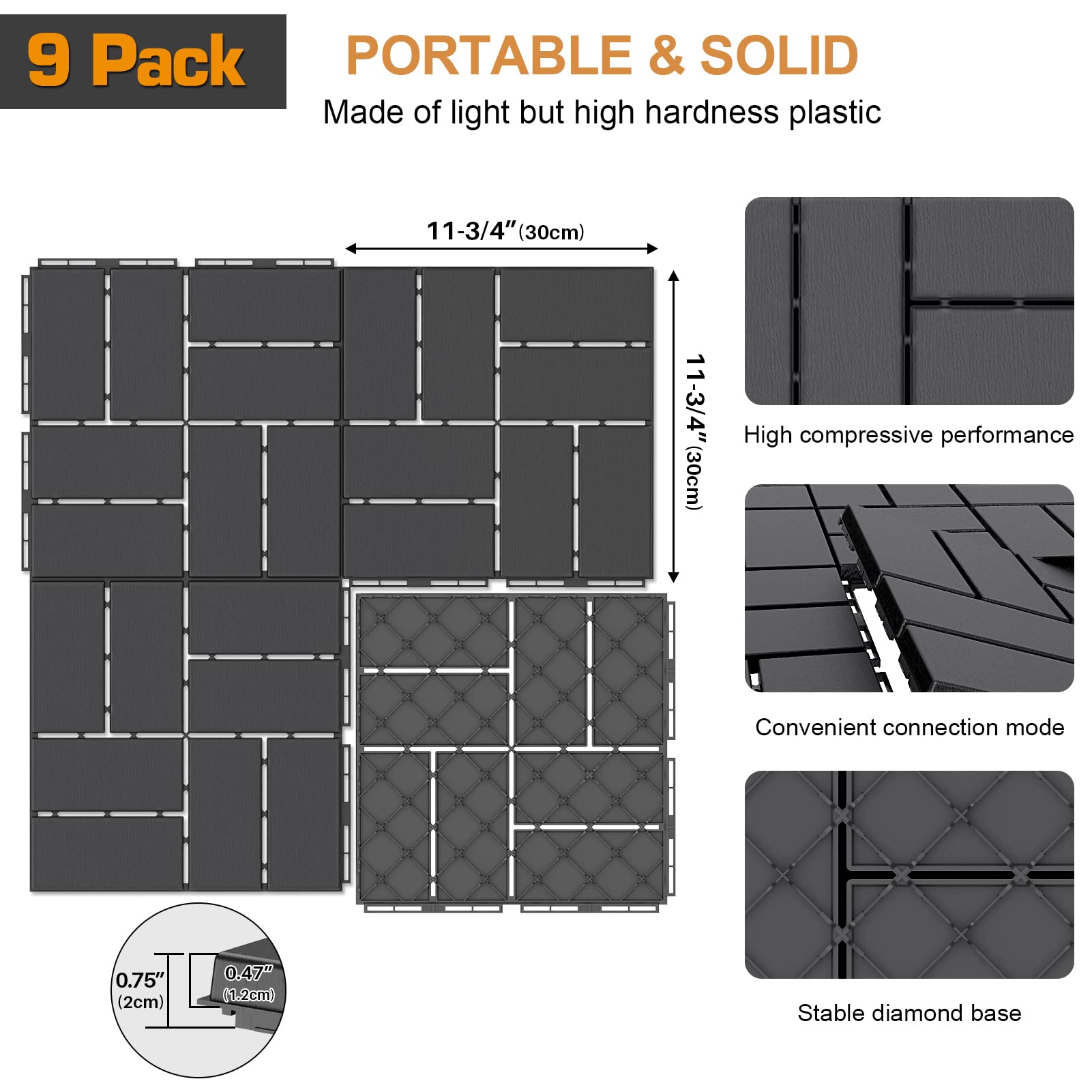 Mua Plastic Interlocking Deck Tiles, 9 Pack Outdoor Patio Flooring, 12 ...
