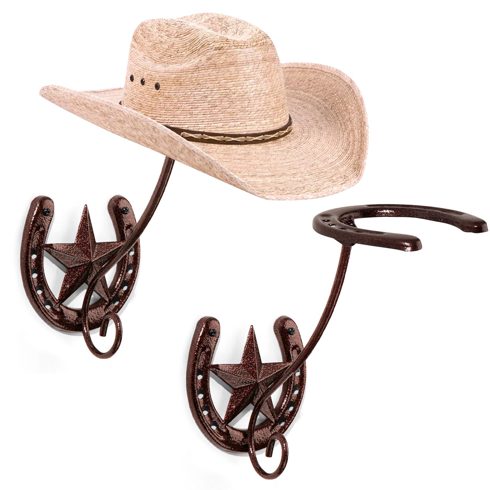 HYDERMUS Cowboy Hat Rack for Wall 2 Pack Iron Metal Cowboy Hat Holder ...