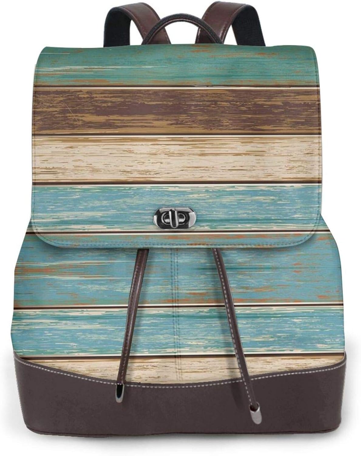 Damen Casual Leder Rucksack Durable Schulrucksack Rustikal Holz Plank ...