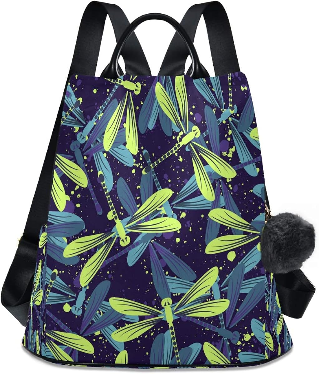 Hand Drawn Stylized Dragonflies Stylish Backpack Purse Anti-Theft ...