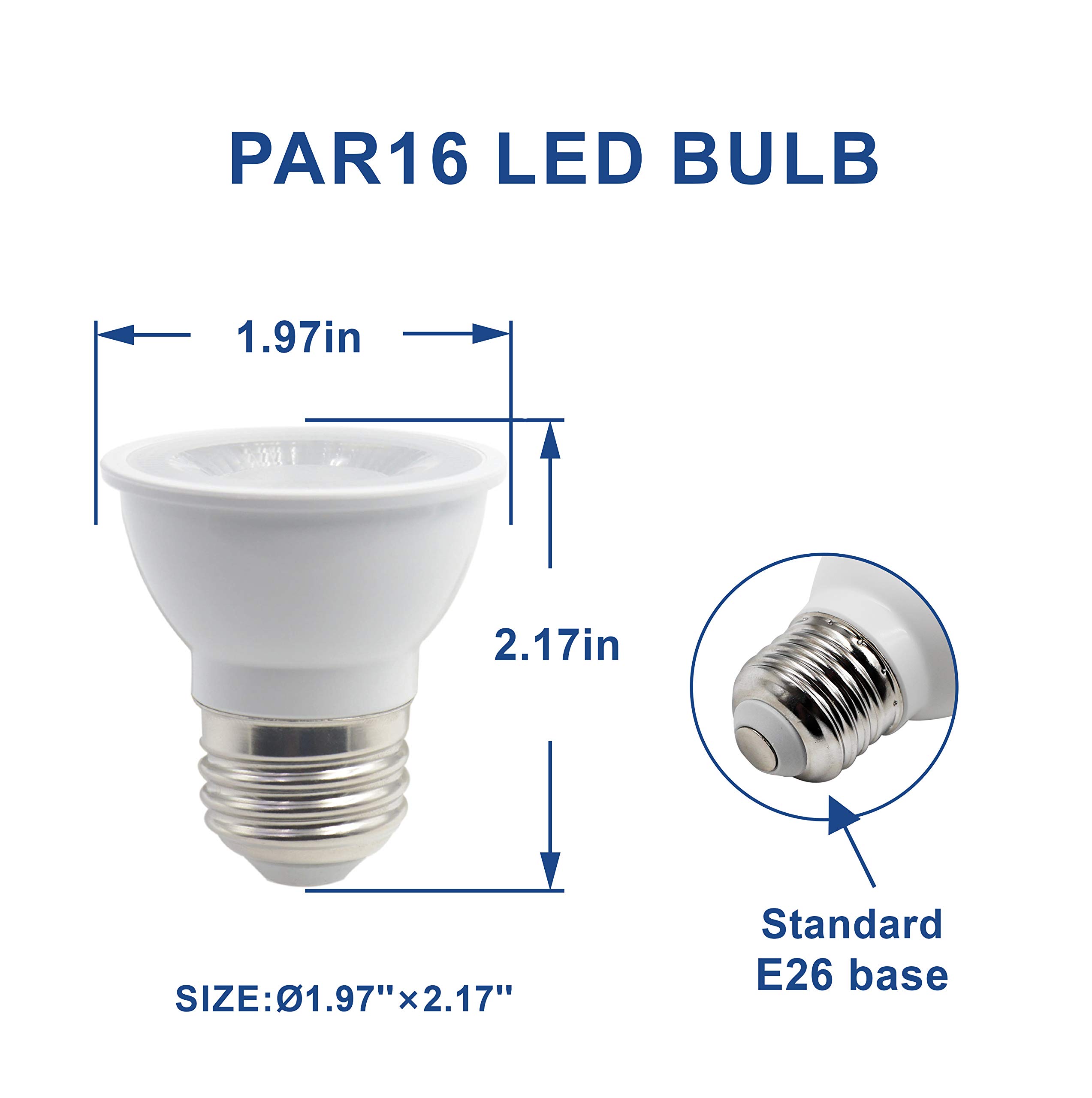 Likanic PAR16 LED Bulbs,7W(50W Eqv.) 500lm E26 Medium Base Dimmable ...