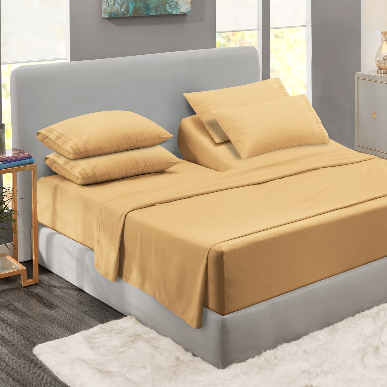 Clara Clark Flex Top King Sheets, 6 Piece Set - Hotel Luxury Sheets for Top Split King Bed ...