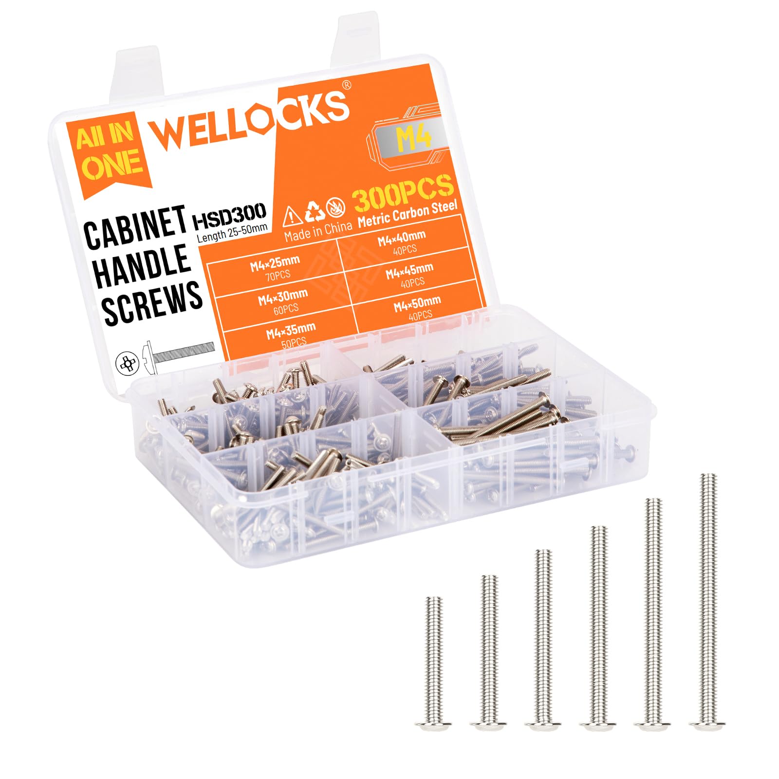 WELLOCKS Cabinet Pulls Knobs Screws M4 25-50mm 300 PCS Assortment ...