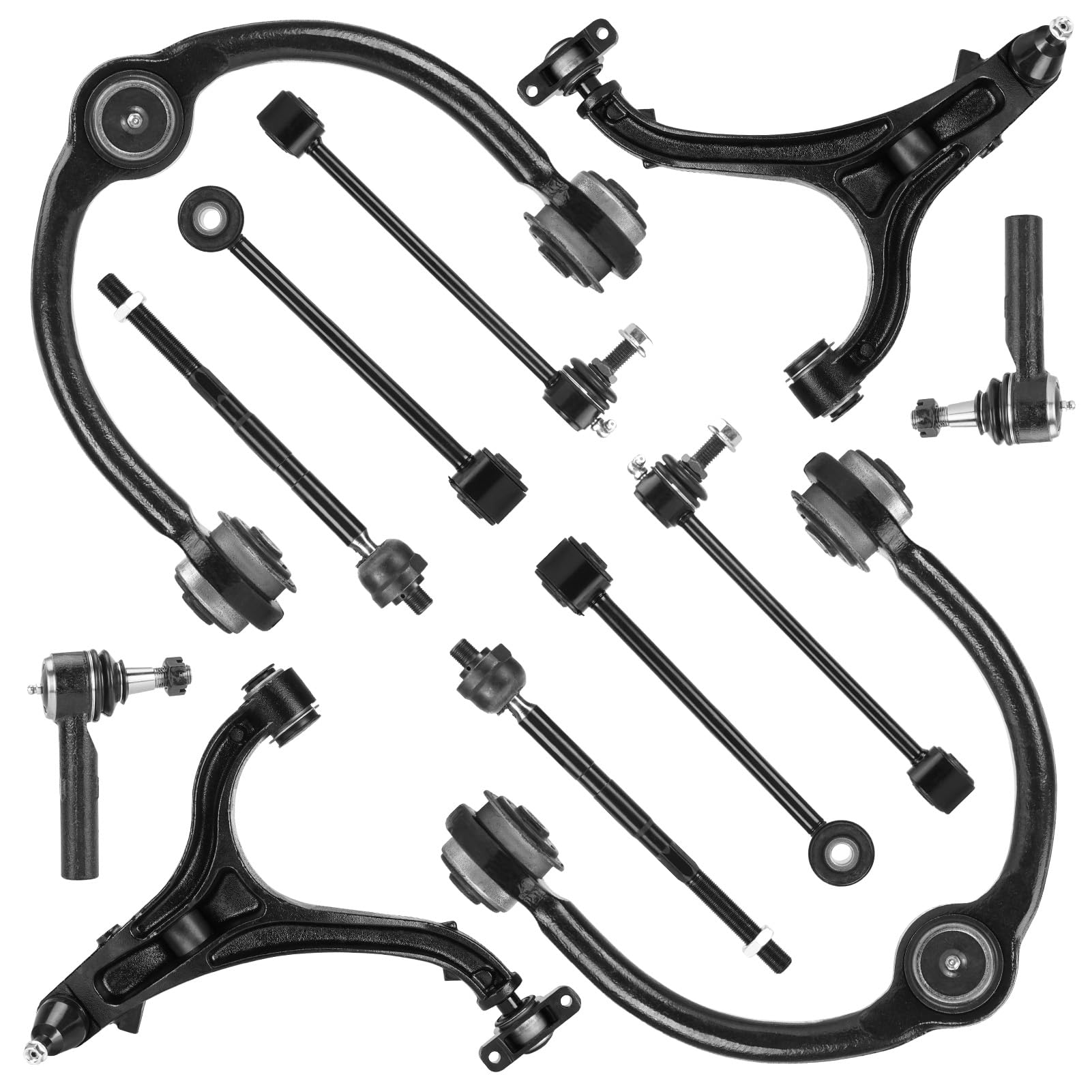 12pcs Front Upper & Lower Control Arms w/Ball Joint + Sway Bars + Tie ...