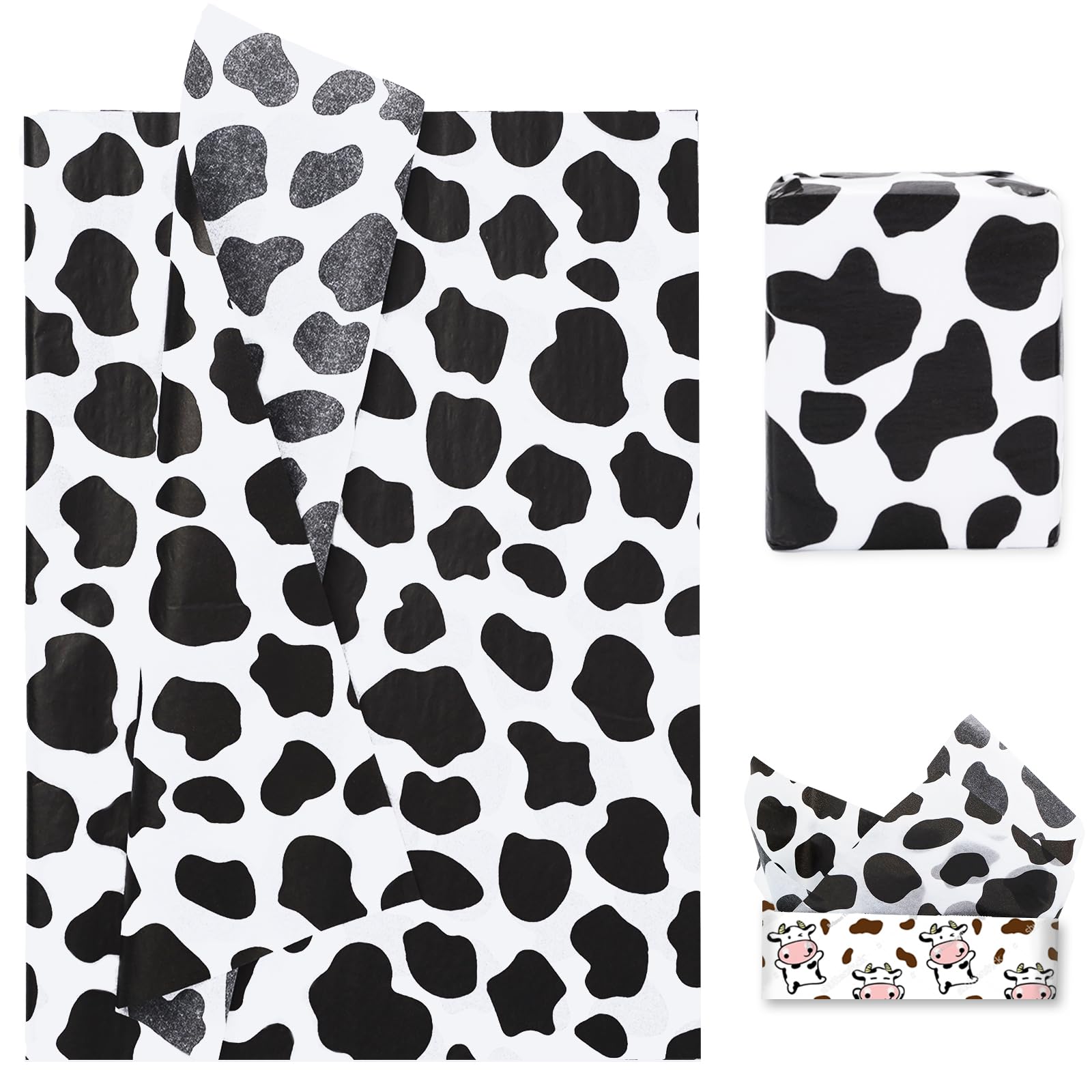 Whaline 100 Pieces Cow Print Tissue Paper White Black Gift Wrapping ...