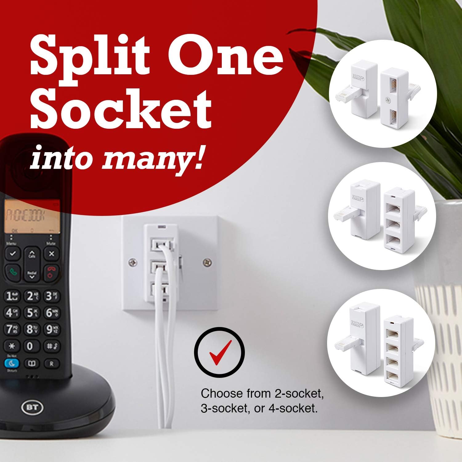 rhinocables BT Socket Adapter — Double 2-Way, Triple 3-Way, Quad 4-Way ...