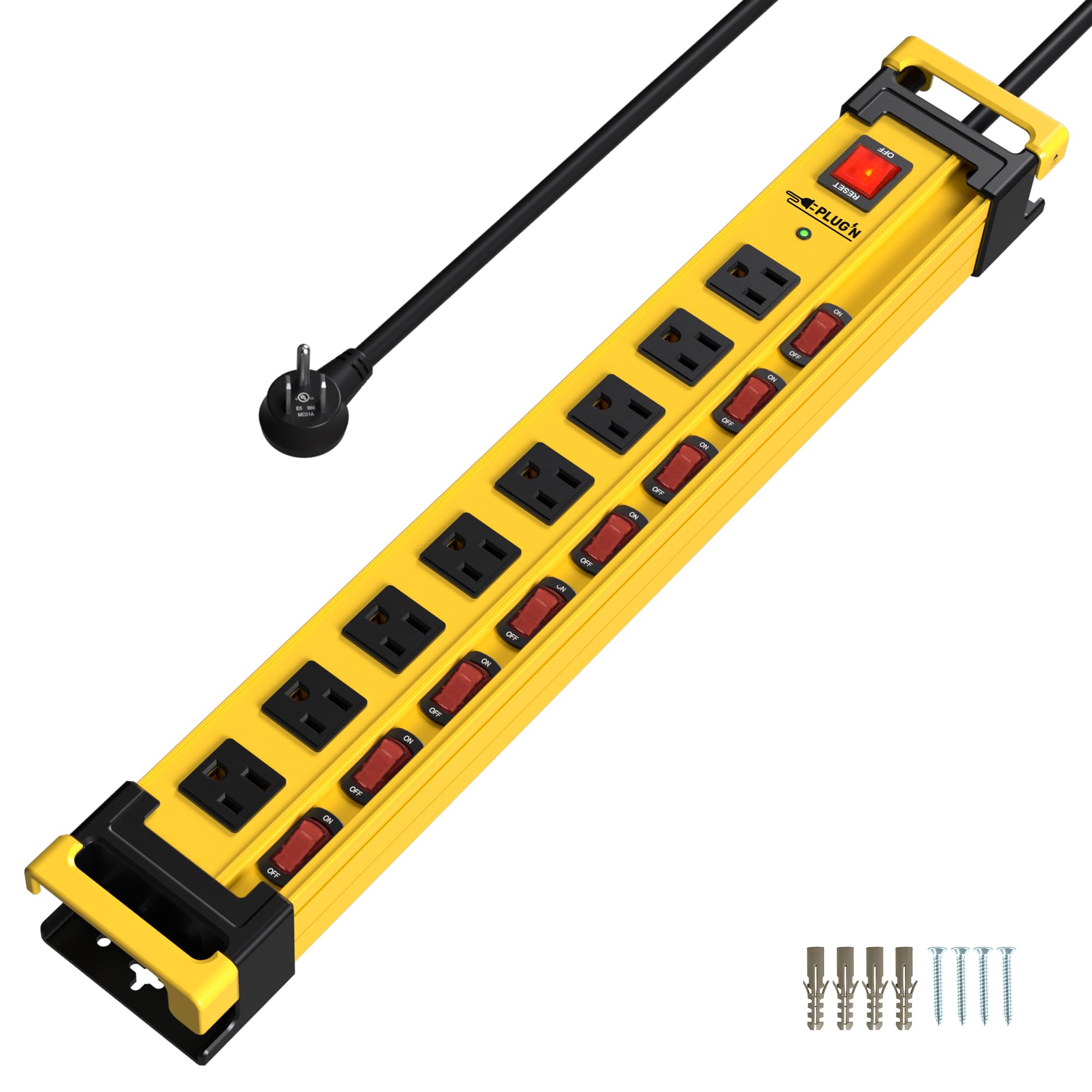 Plug'n 8 Outlet Long Power Strip,2700J Surge Protector with Individual ...