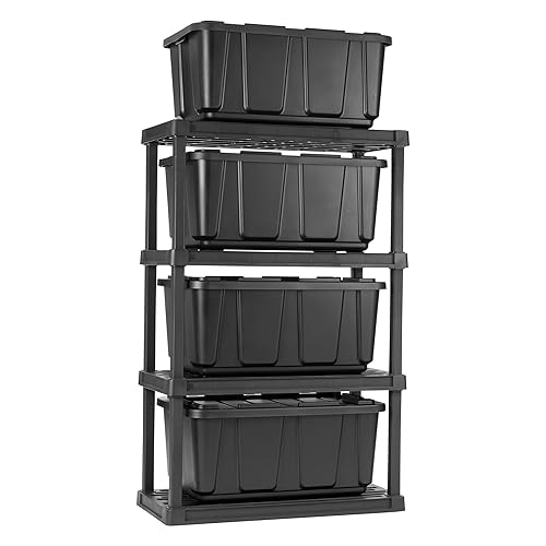 IRIS USA 4-Tier Heavy Duty Plastic Shelving Unit and Heavy Duty Storage ...