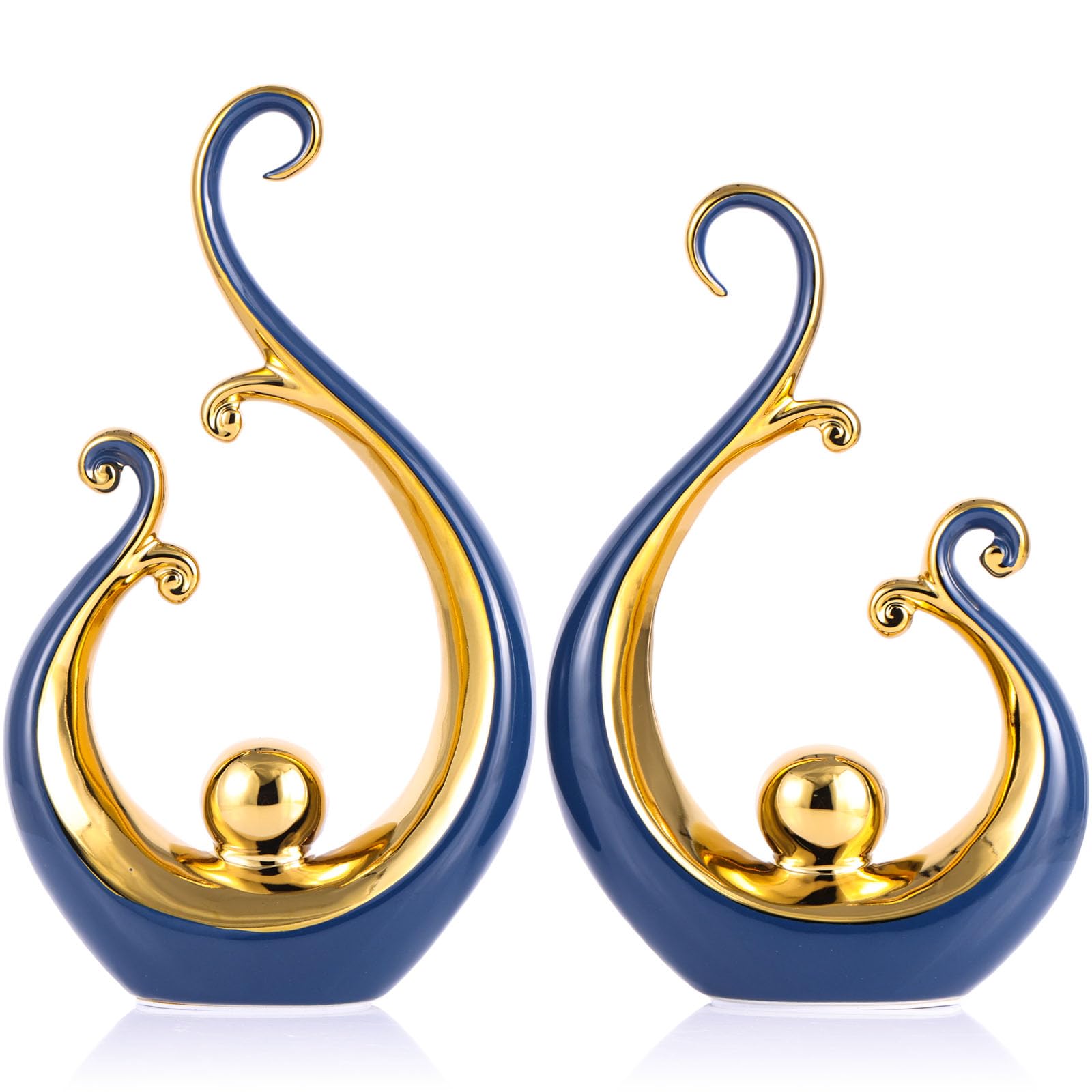 Blue and Gold Home Decor Accent- 2pcs,Modern Abstract Art Ceramic Decor ...