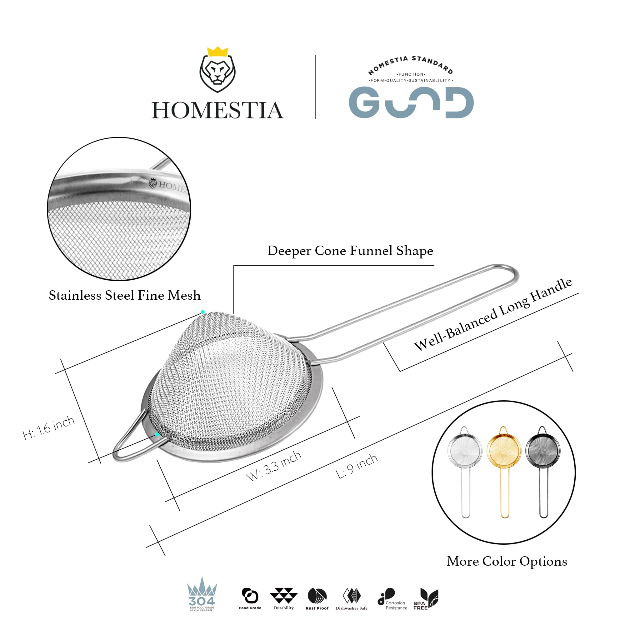 Mua Homestia 3.3" Fine Mesh Strainer for Kitchen, 304 Stainless Steel ...