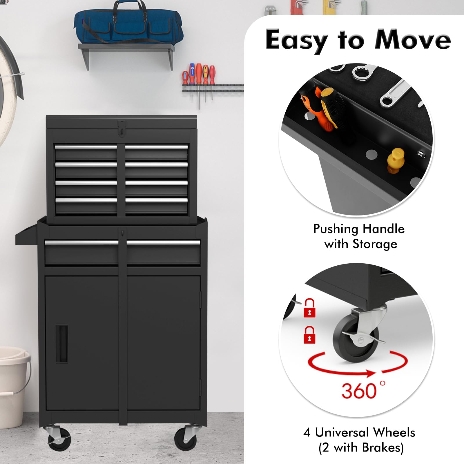 Goplus Tool Chest, 5 Drawers Rolling Tool Cabinet With Detachable Top ...