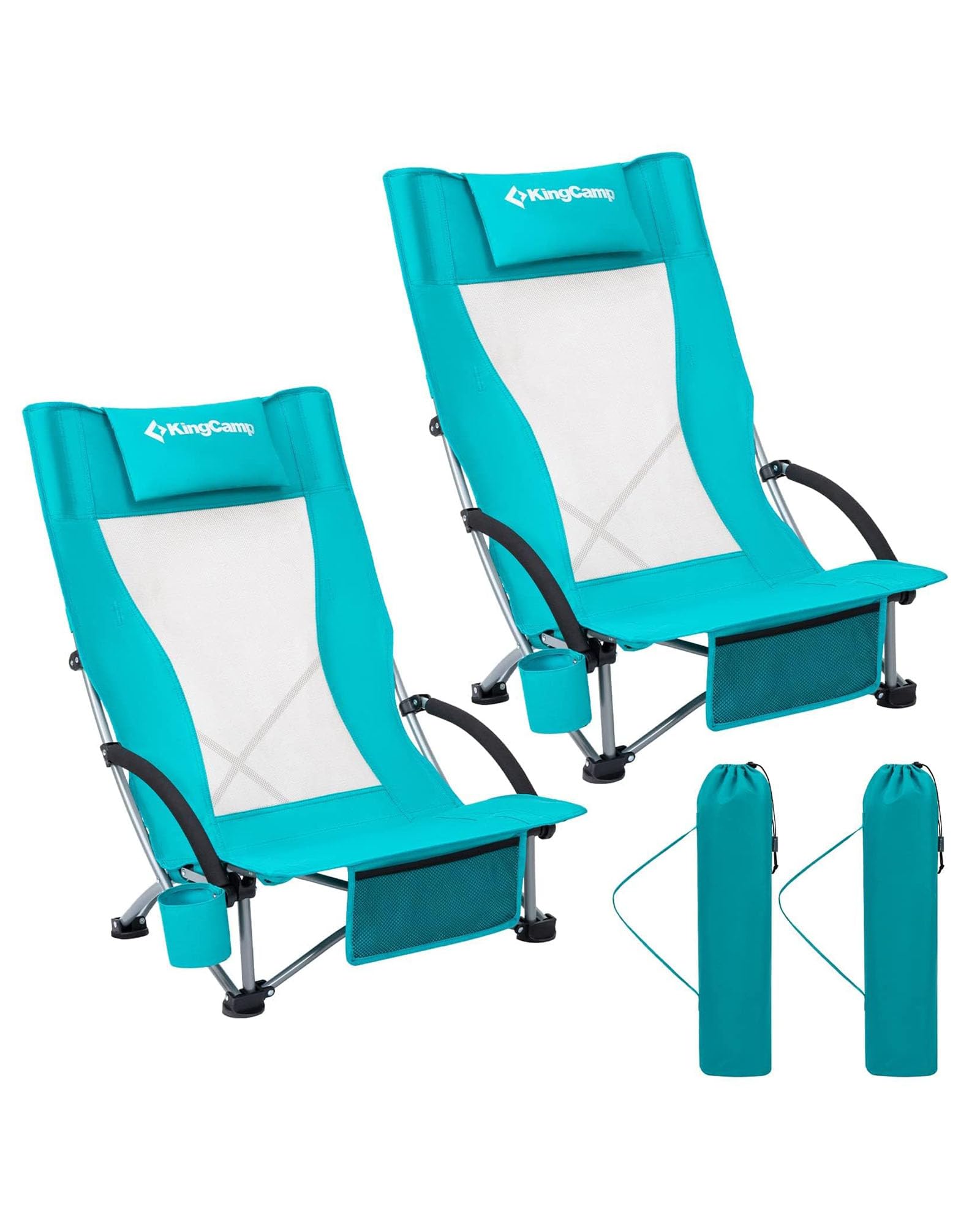 KingCamp High Back Beach Chairs for Adults 2 Pack, Folding Beach Chair ...