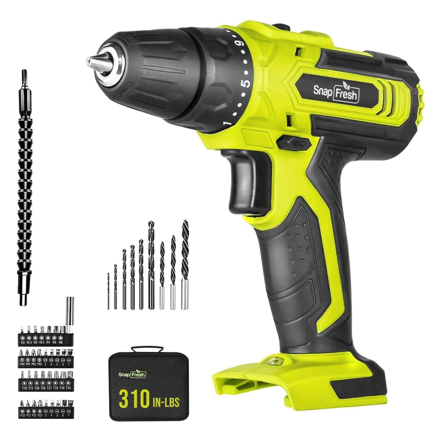 SnapFresh Cordless Drill, 20V Power Drill Set with 2 Variable Speed, 21 ...