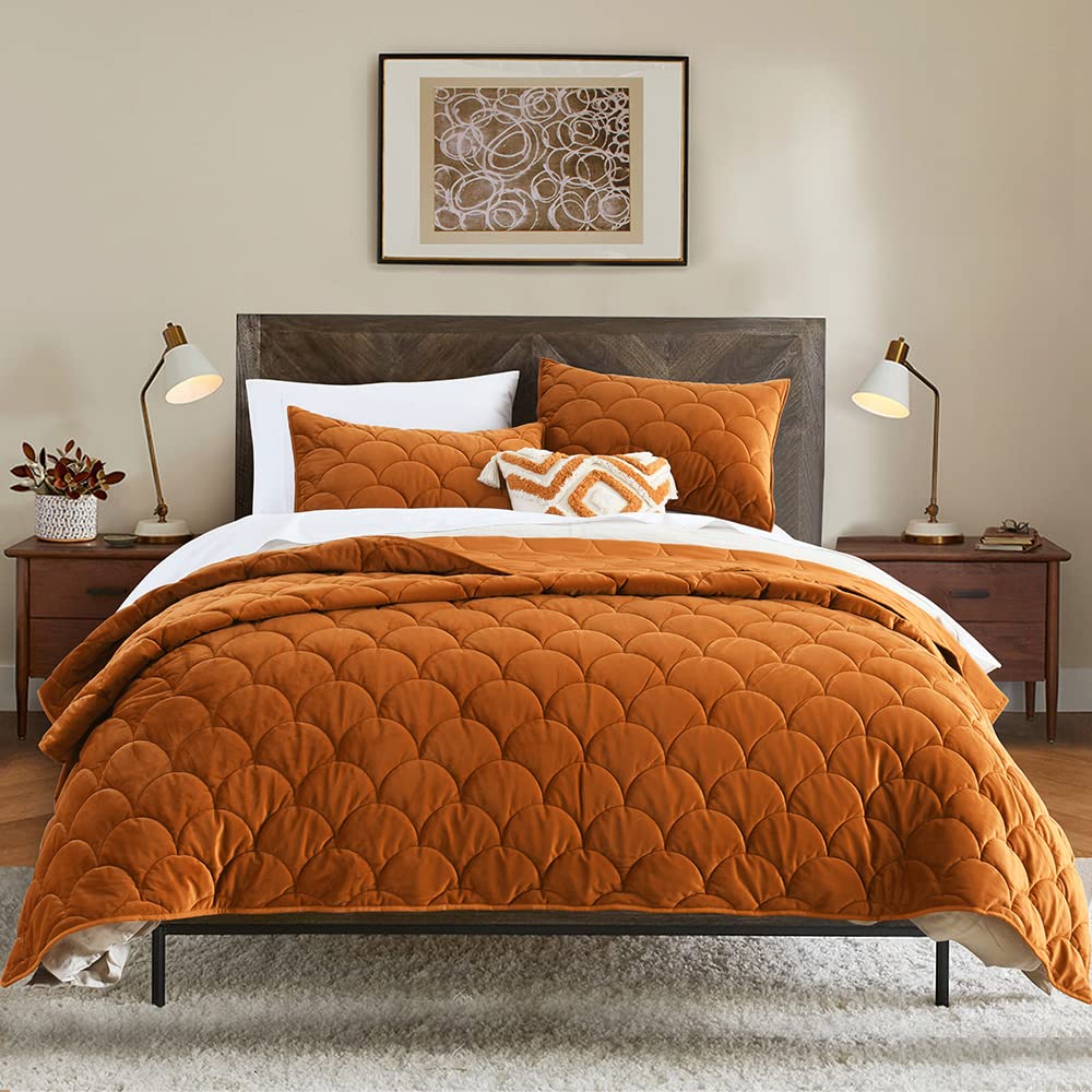 HORIMOTE HOME Velvet Quilt Set Queen Size, Caramel Gold Luxury Velvet ...