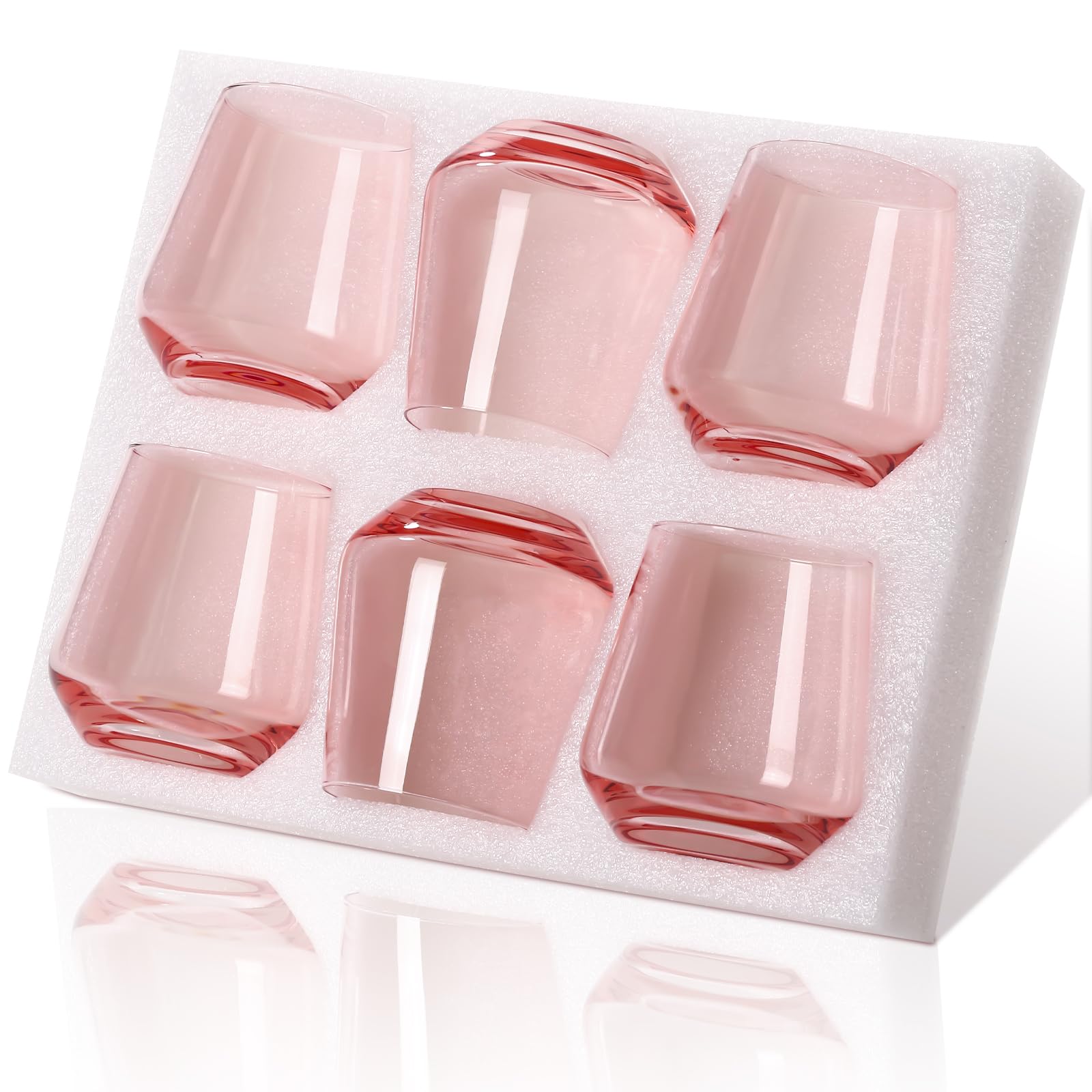 Pink Stemless Wine Glasses Set of 6-17 oz Hand-Blown Crystal Pink ...