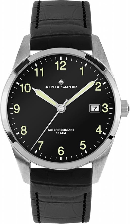 Alpha Saphir Herren-Armbanduhr XL Analog Quarz Leder 379A: Jacques ...