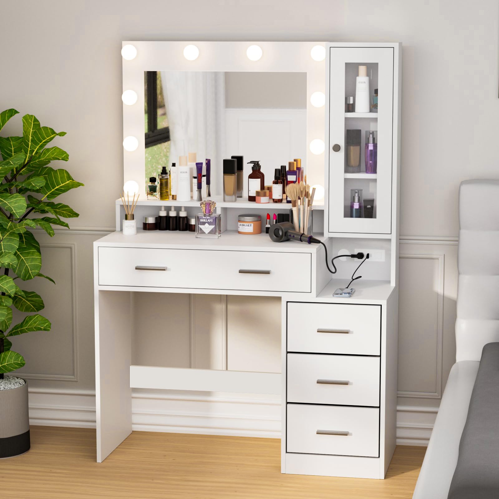 Mua Likein Makeup Vanity Desk with Lights, Vanity Table with Charging ...