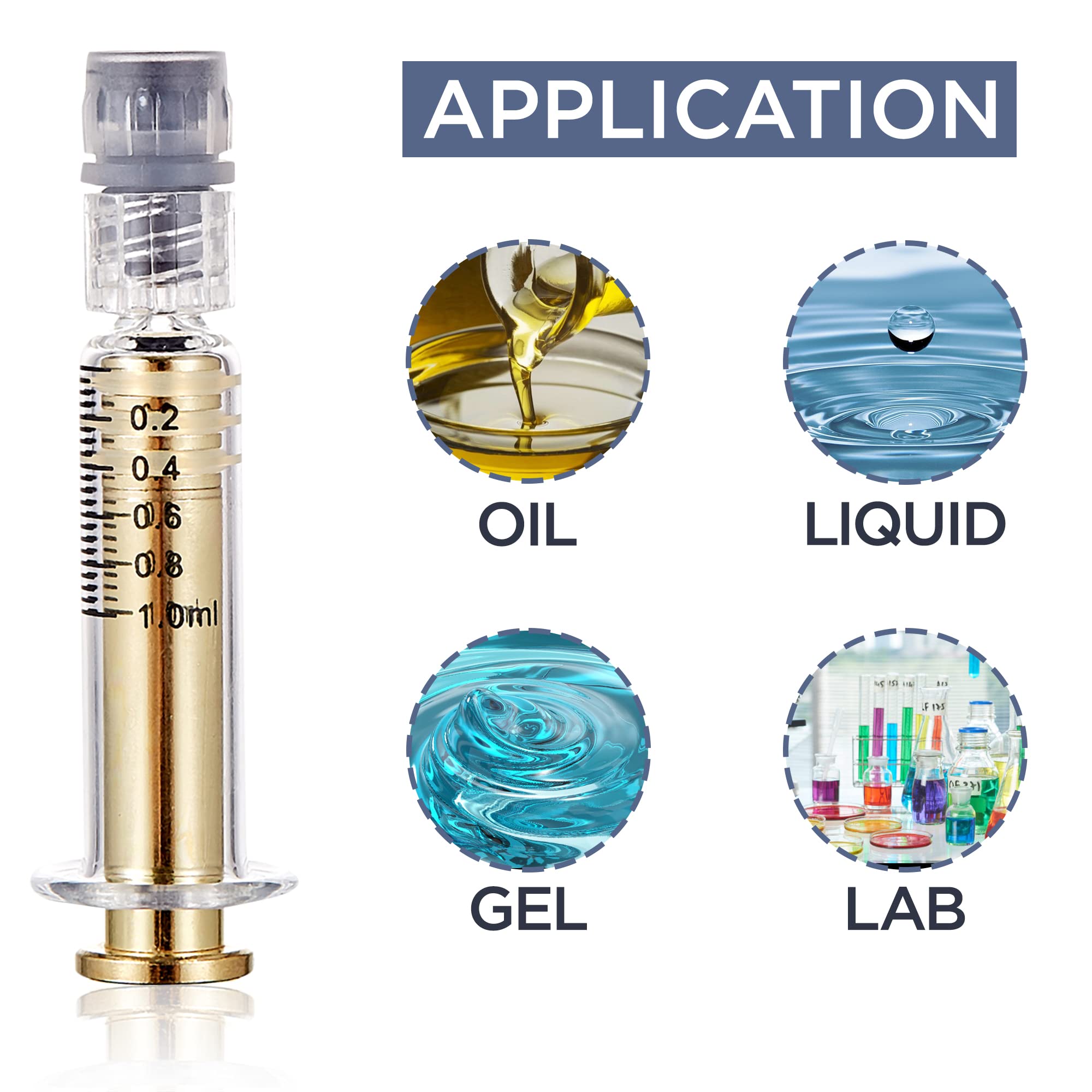 Mua 1ML Borosilicate Glass Syringe with Golden Metal Plunger | 10 Pack ...