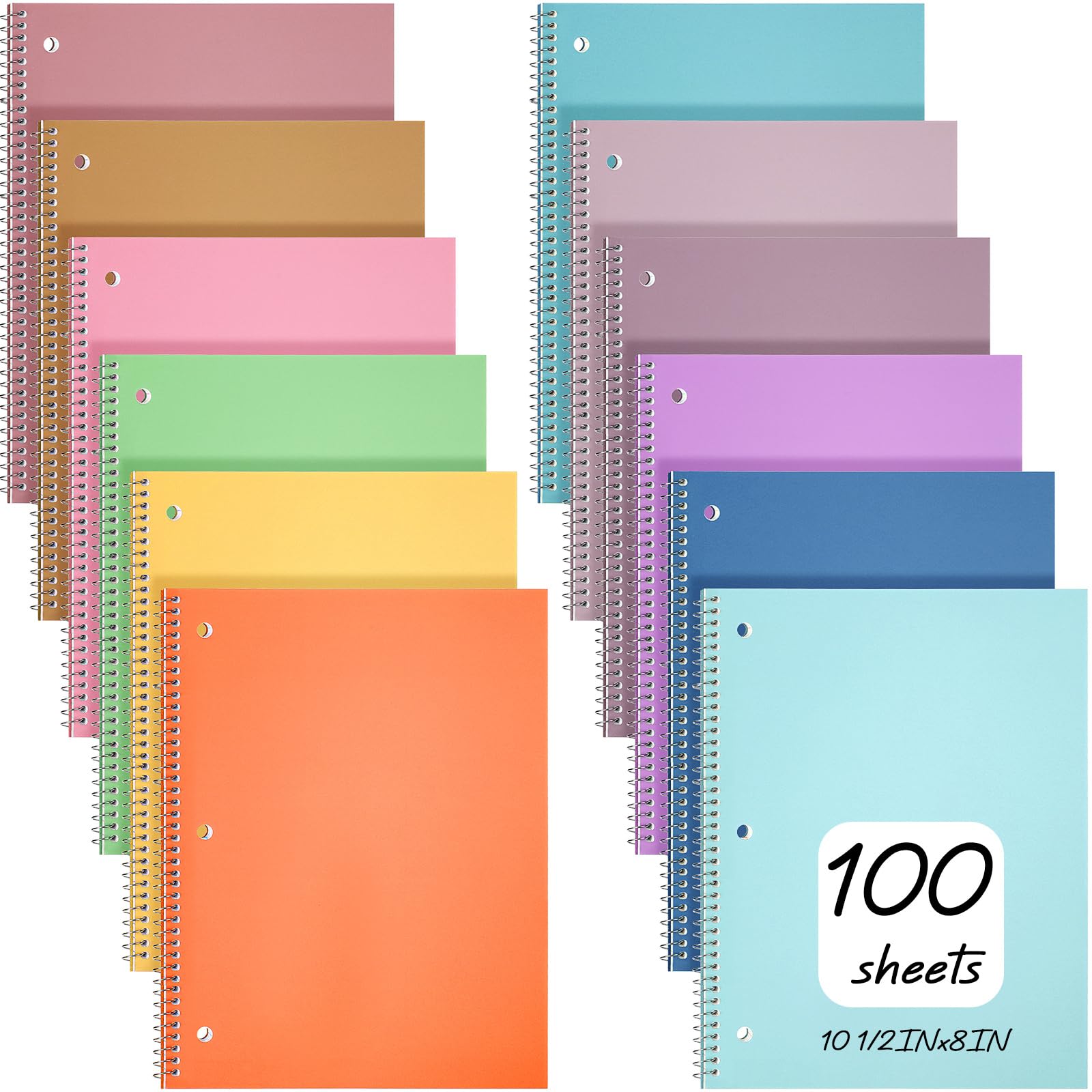 Teling 12 Pcs 1 Subject Spiral Notebook Wide Ruled Colored Notebook 8 x ...