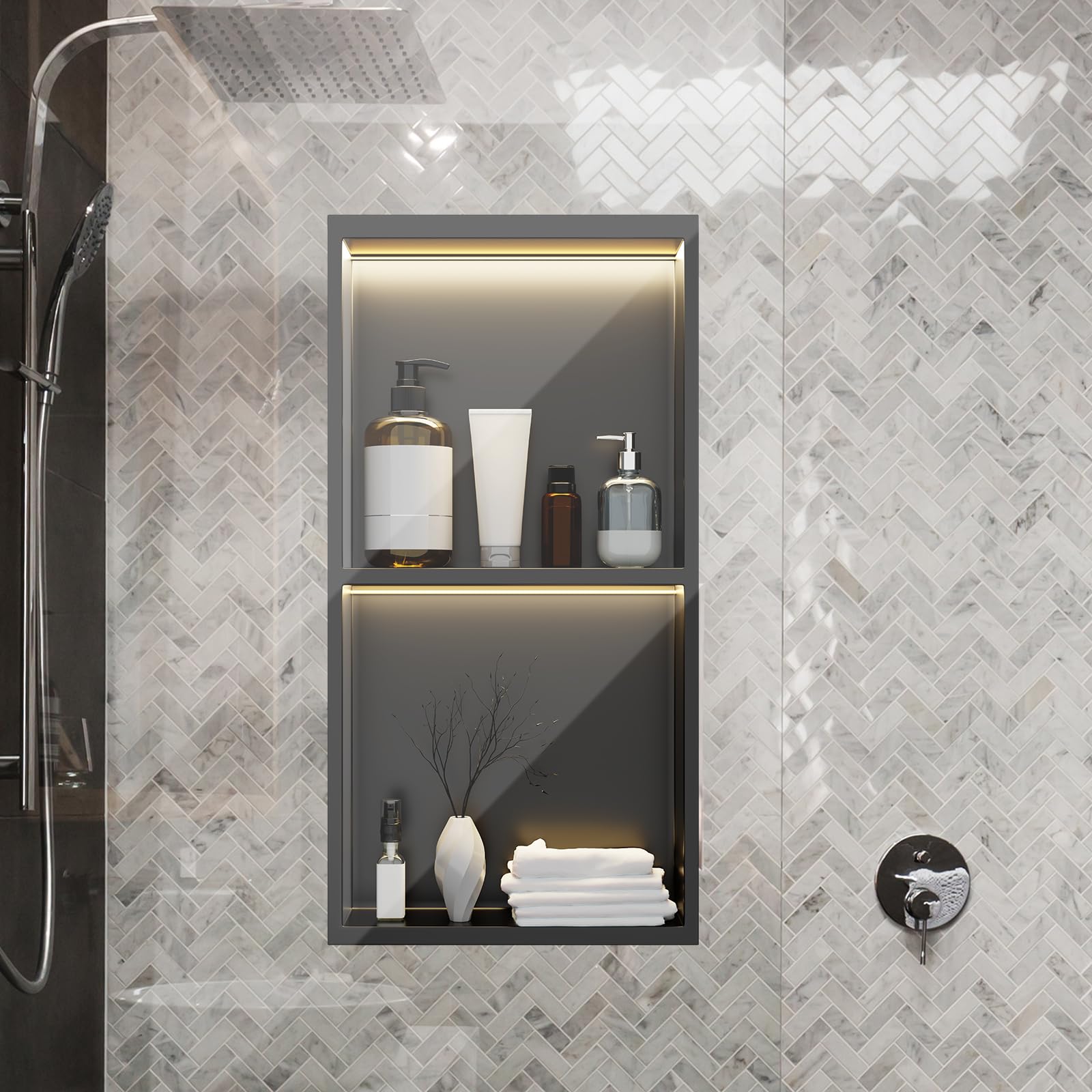 Vercraft 24 x 12 Inch LED Light Shower Niche Stainless Steel Niche No ...