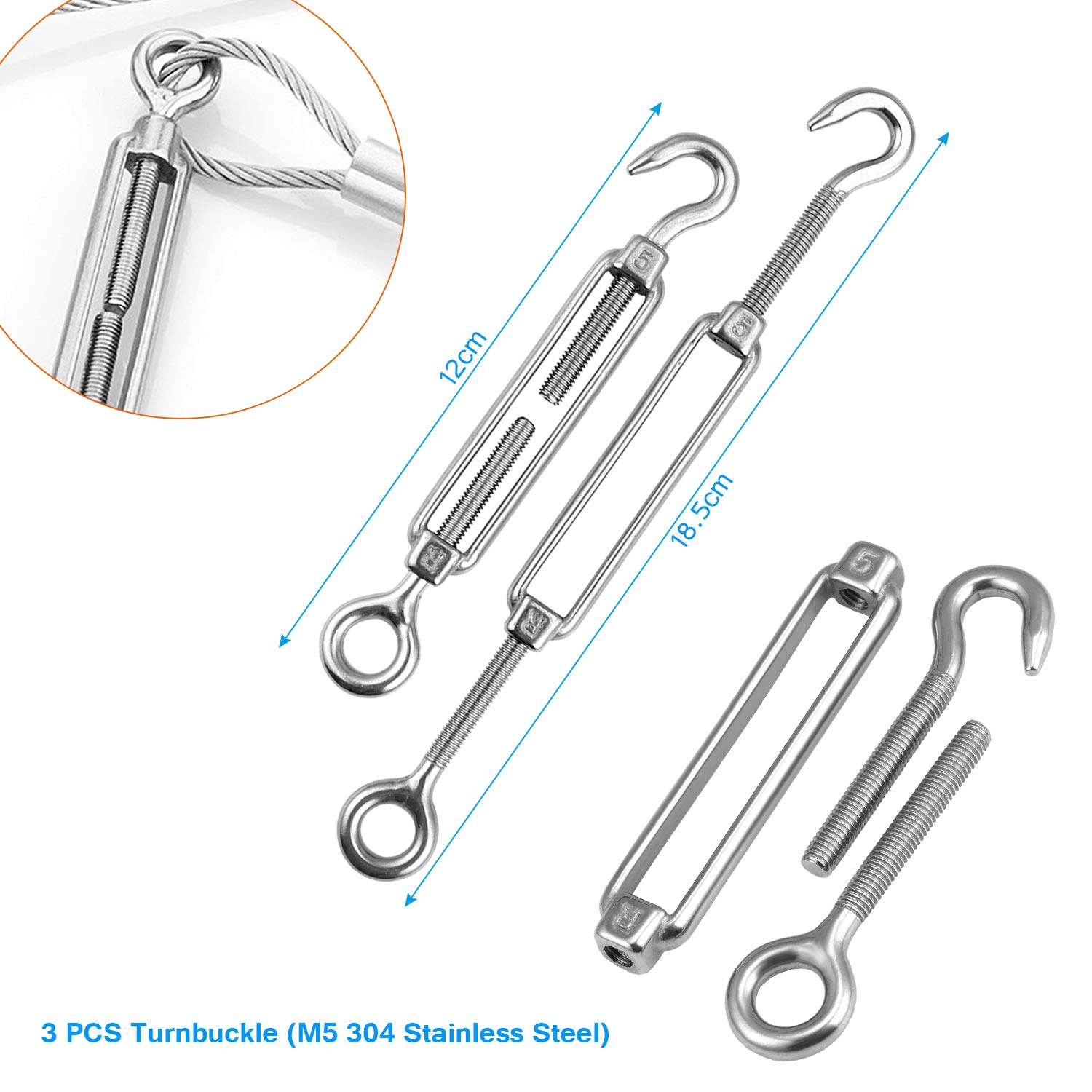 WiMas 162PCS Outdoor Light Guide Wire Rope, 164 Ft PVC Coated Stainless ...