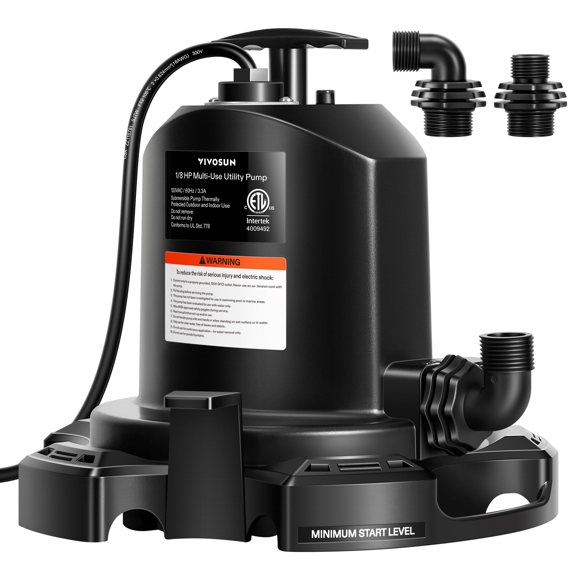 VIVOSUN Submersible Water Pump, 1575GPH Thermoplastic Portable Utility ...