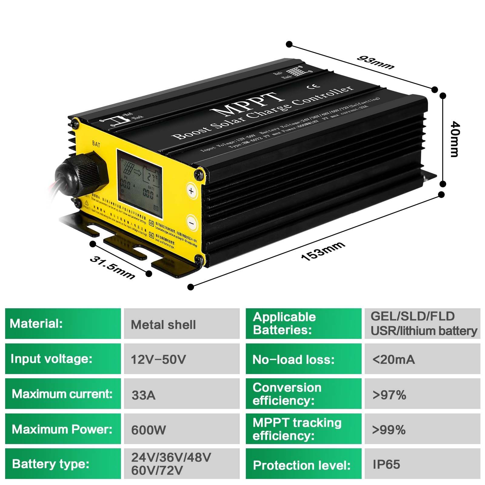 Mua DEWIN Solar Charge Controller, MPPT Boost Solar Charge Controller 600W 24V 36V 48V 60V 72V ...