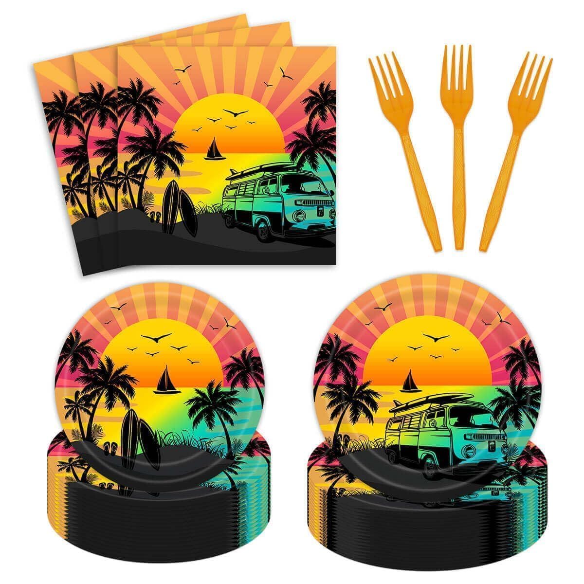 96Pcs Summer Seaside Sunset Plates Napkins Beach Birthday Party ...