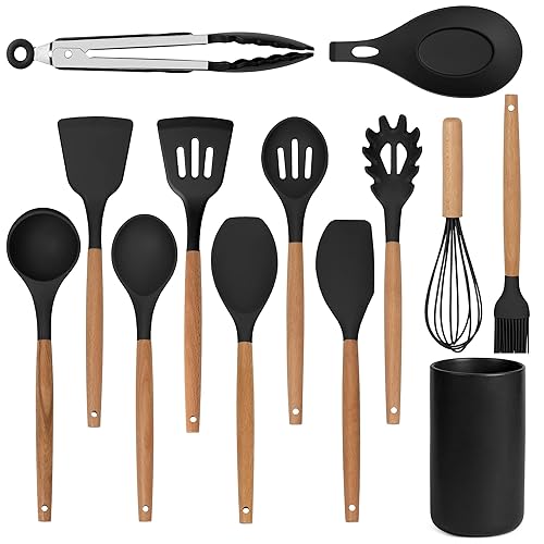 Kitchen Utensil Set, 13 pcs Non-Stick Silicone Cooking Utensils Spatula ...
