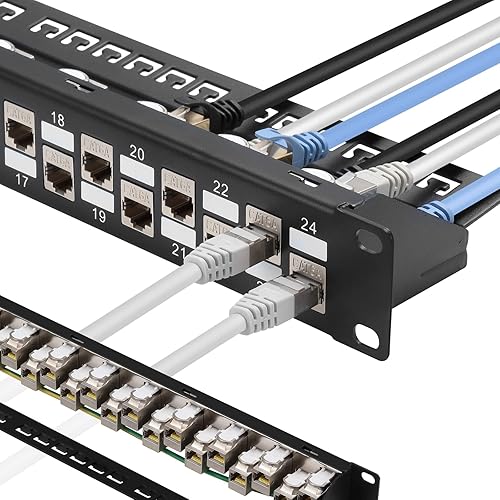 Rapink Patch Panel 24 Port Cat6A with Inline Keystone Zinc 10G, Coupler ...