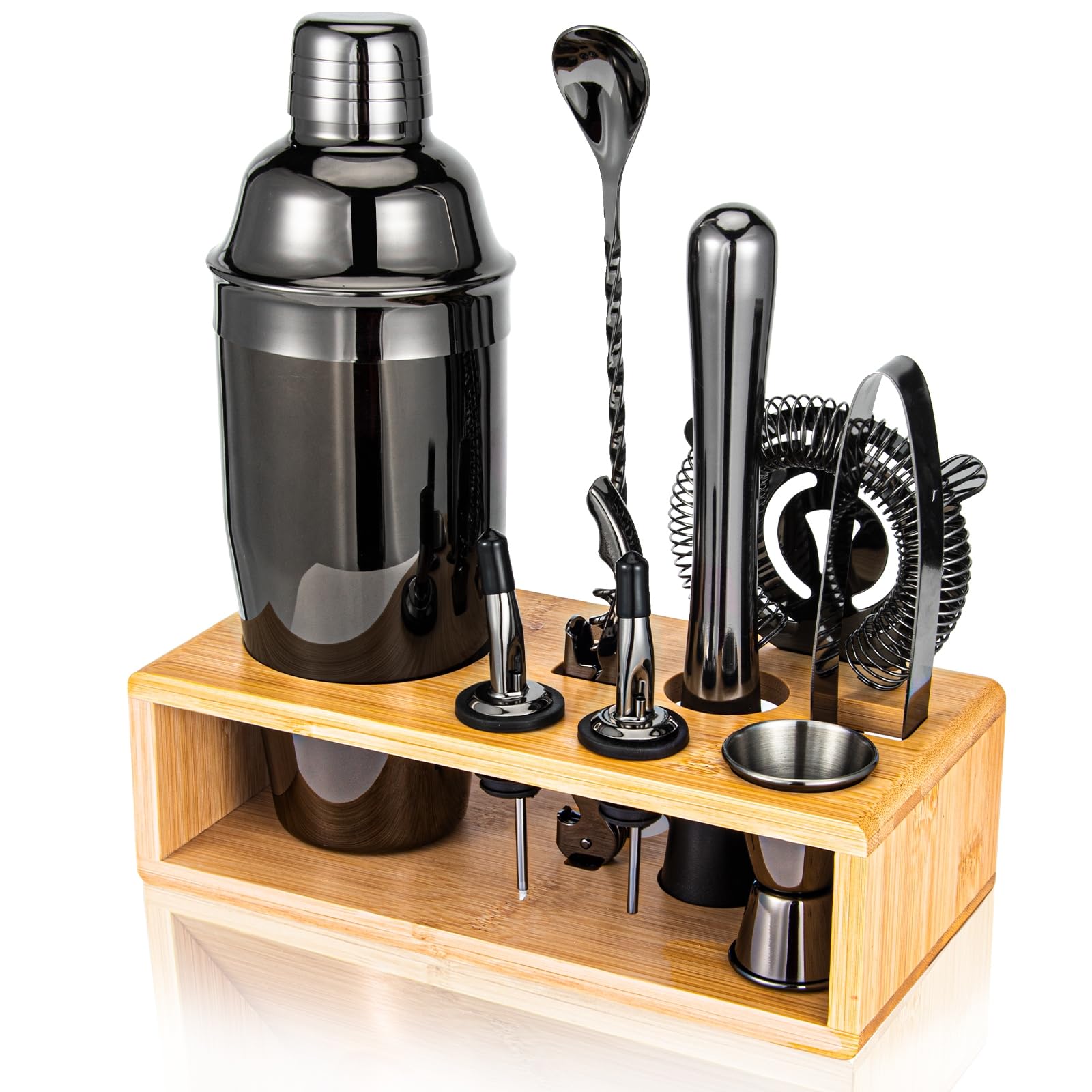 Cocktail Shaker Set, Mixology Bartender Kit 10-Piece Bar Tool Set with Stylish Bamboo Stand, Bar ...