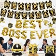 Amazon.com: Black Gold Bosses Day Decorations Happy Boss’s Day Banner ...