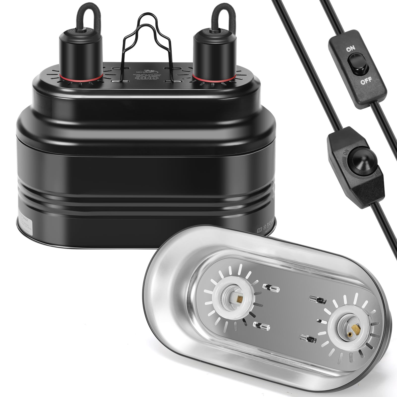 MECESOR Dual Reptile Light Fixture with Thermostat Switch and ...