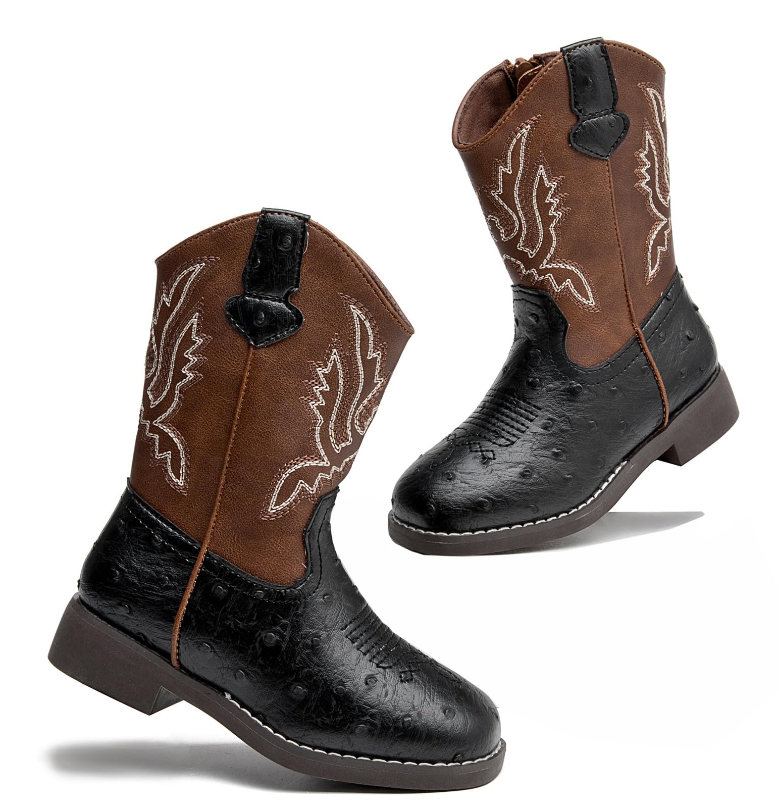 DADAWEN Boys Girls Cowboy Boots Bumps Embroidery Square Toe Mid Calf ...