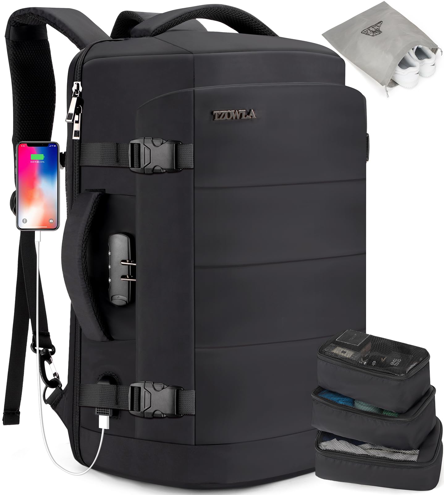 Tzowla 40L Travel Laptop Backpack for Men Women Carry on Flight ...