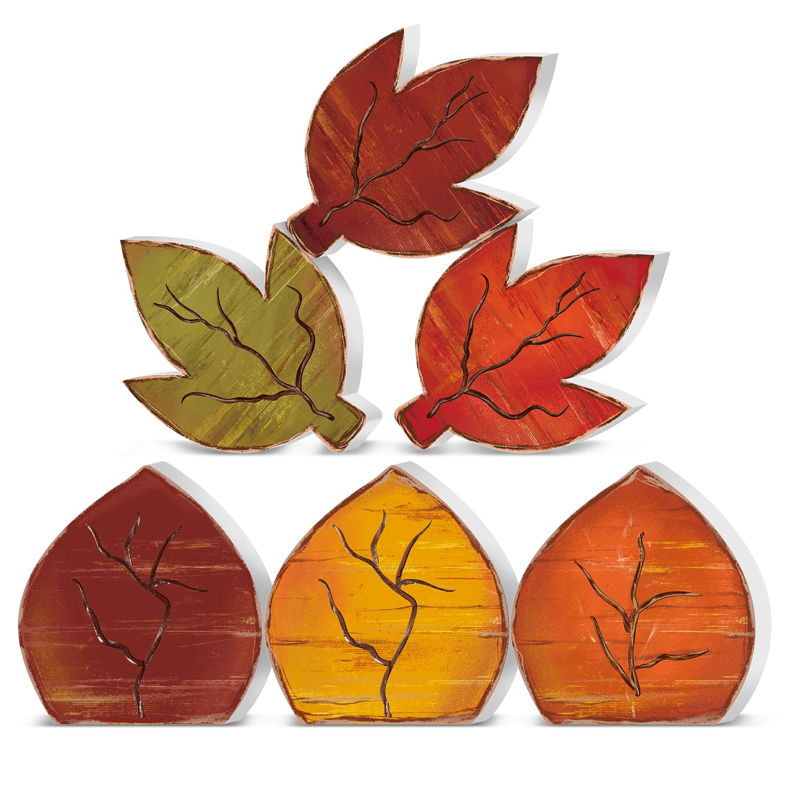 Whaline 6Pcs Fall Leaf Table Wooden Signs Retro Maple Leaves Table ...