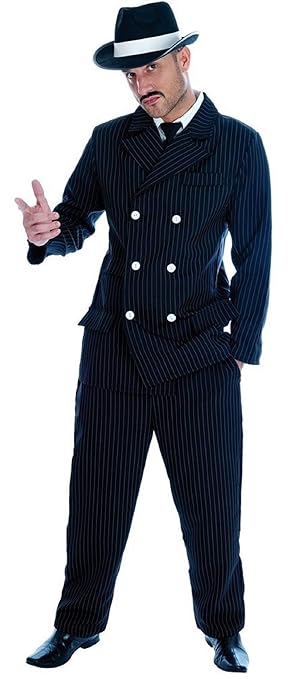 Mens Black Pinstripe 1920s Gangster Suit Bugsy Malone Fancy Dress ...