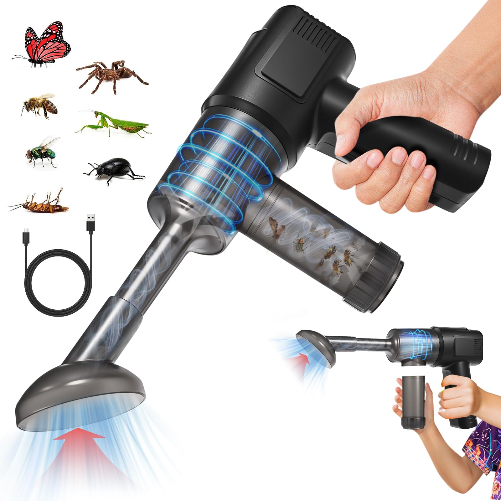 Cordless Bug Vacuum Catcher for Insect Pet Hair Dust Portable Handheld ...
