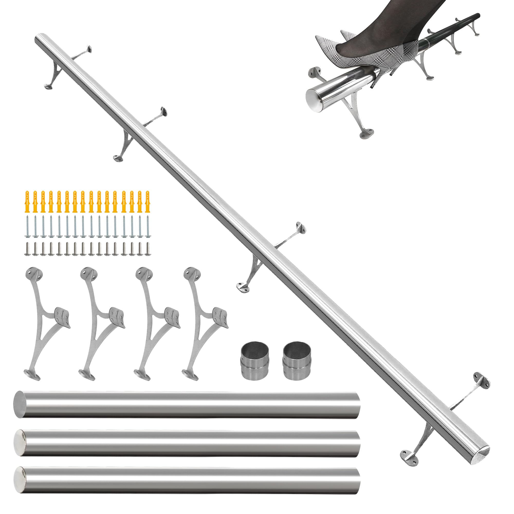 SHANTRA 8ft Bar Foot Rail Kit, 304 Stainless Steel Tube With Polished ...