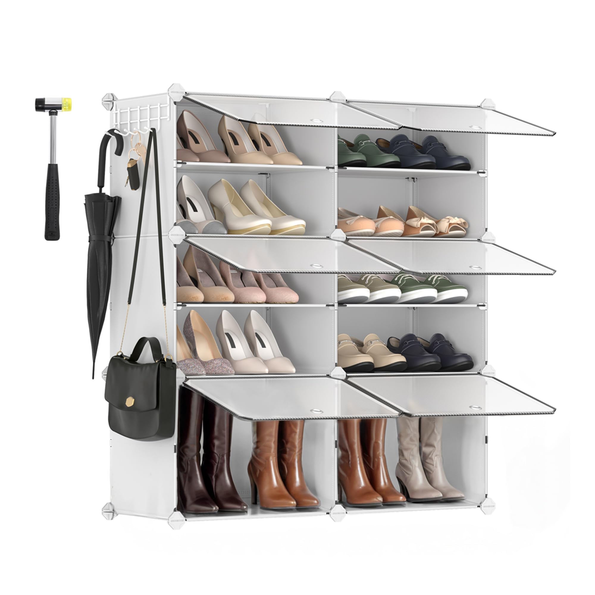 SONGMICS Shoe Rack, 6 Cubes Shoe Organizer with Doors, 24 Pair Plastic ...