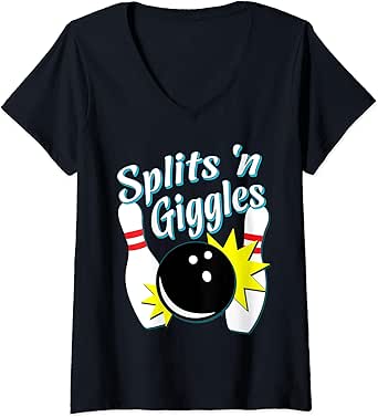 Amazon.com: Womens Ladies Bowling Team Splits 'n Giggles V-Neck T-Shirt ...