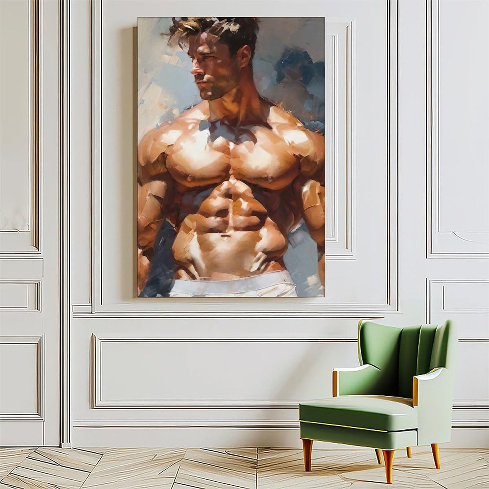 Hmlzsj Nude Muscle Male Torso Portrait Art Gay Poster Canvas Wall Art